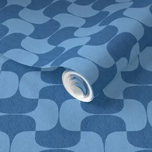 Spoonflower Minimal Minimalism Tac Bold Mushroom Princess Custom Pre-pasted Wallpaper - Blue