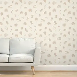 Spoonflower Taupe Bohemian Gender Neutral Celestial Neutrals Custom Pre-pasted Wallpaper