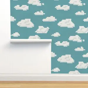 Spoonflower Pixel Clouds 100% Natural Sisal Grasscloth Wallcovering