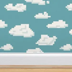 Spoonflower Pixel Clouds 100% Natural Sisal Grasscloth Wallcovering