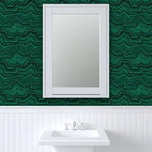 Spoonflower Green Stripes Lines Drawing Pen And Ink Malachite Custom Pre-pasted Wallpaper - Green,blue