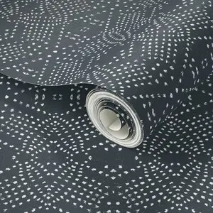 Spoonflower Boho Dot Chambray Dark Custom Pre-pasted Wallpaper - Gray,blue