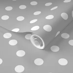 Spoonflower Dots Gray Spots Polka Nursery Simple Coordinate Traditional Wallpaper - Gray,white