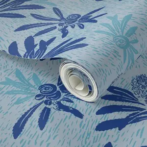 Spoonflower Aloha Beach Tropical Hula Hawaii Pacific Ocean Custom Removable Wallpaper - Blue