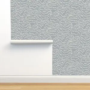 Spoonflower Large Heatwave Cream On Quiet 100% Natural Sisal Grasscloth Wallcovering - Blue