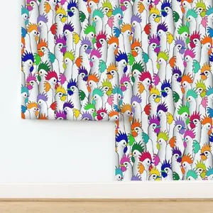 Spoonflower Chicken Chickens Pop Art Poultry Farm Custom Pre-pasted Wallpaper - Rainbow