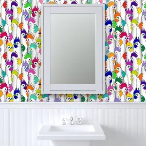 Spoonflower Chicken Chickens Pop Art Poultry Farm Custom Pre-pasted Wallpaper - Rainbow