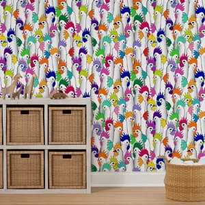 Spoonflower Chicken Chickens Pop Art Poultry Farm Custom Pre-pasted Wallpaper - Rainbow