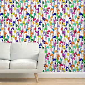 Spoonflower Chicken Chickens Pop Art Poultry Farm Custom Pre-pasted Wallpaper - Rainbow