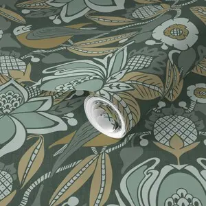 Spoonflower Victorian Monochromatic Art Nouveau Arts And Traditional Wallpaper - Green,gray