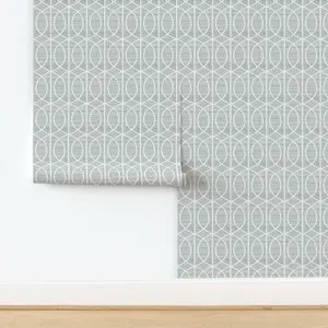 Spoonflower Geometric Grey White Retro Vintage Lines Custom Pre-pasted Wallpaper