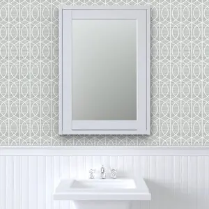Spoonflower Geometric Grey White Retro Vintage Lines Custom Pre-pasted Wallpaper
