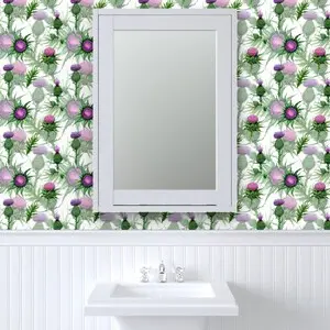 Spoonflower Flowers Large Watercolour Thistles Jumbo Custom Pre-pasted Wallpaper