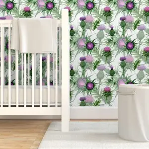 Spoonflower Flowers Large Watercolour Thistles Jumbo Custom Pre-pasted Wallpaper