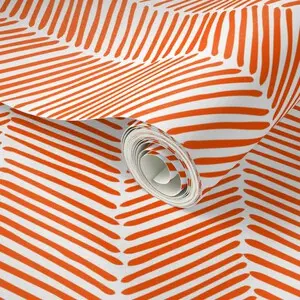 Spoonflower Arrows Large Orange White Chevron Herringbone Traditional Wallpaper - Orange,white,gray