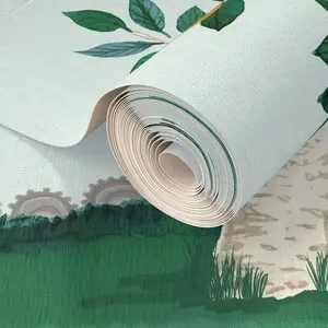 Spoonflower Citrus Grove Megan No Bird Orange Tree 100% Natural Sisal Grasscloth Wallcovering Orange
