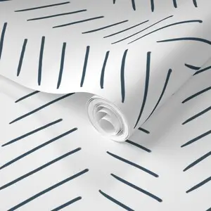 Spoonflower Blue Modern Navy Drawn Nursery Nautical Custom Pre-pasted Wallpaper - White,gray