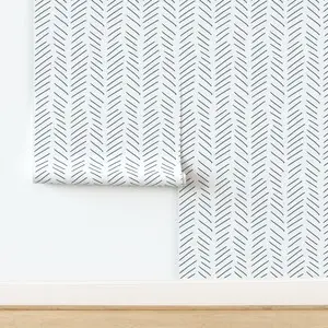 Spoonflower Blue Modern Navy Drawn Nursery Nautical Custom Pre-pasted Wallpaper