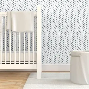 Spoonflower Blue Modern Navy Drawn Nursery Nautical Custom Pre-pasted Wallpaper