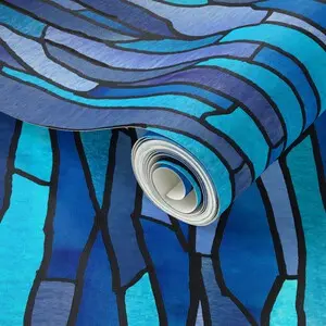 Spoonflower Abstract Stained Glass Watercolor Dragonfly Custom Removable Wallpaper - Blue