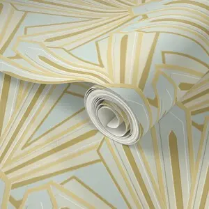 Spoonflower Gold Geometric Classy Art Deco Elegant Custom Pre-pasted Wallpaper - Gray,gold,yellow