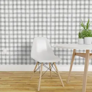 Spoonflower Plaid Grey Abstract Spring Monochrome Watercolor Traditional Wallpaper