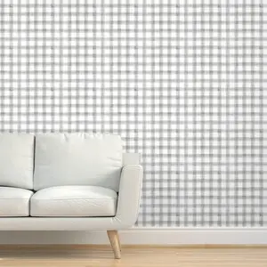 Spoonflower Plaid Grey Abstract Spring Monochrome Watercolor Traditional Wallpaper