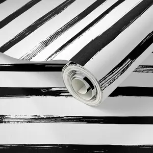 Spoonflower Black And White Stripe Abstract Stripes Striped Traditional Wallpaper - Black,white,gray