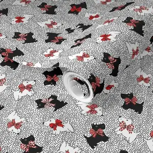 Spoonflower Black And White Ribbons Scottie Dogs Vintage Retro Custom Removable Wallpaper Gray,brown,red