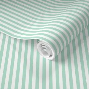Spoonflower Stripes Vertical Mint Green Striped Traditional Wallpaper - Mint,white,green