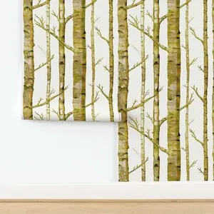 Spoonflower Birch Birches Gold Traditional Wallpaper
