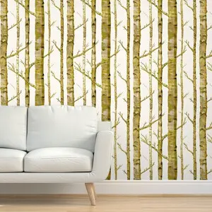 Spoonflower Birch Birches Gold Traditional Wallpaper