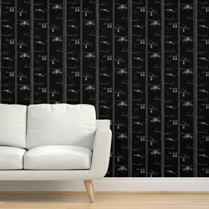 Spoonflower Bats Halloween Tree Spooky Black Fireflies Custom Pre-pasted Wallpaper