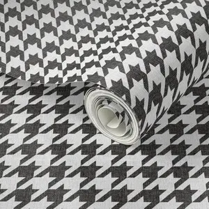 Spoonflower Black White Houndstooth Textured Custom Pre-pasted Wallpaper - Black,white,gray