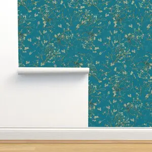 Spoonflower Van Gogh Almond Tree Branches Pattern Watercolor 100% Natural Sisal Grasscloth Wallcovering