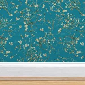 Spoonflower Van Gogh Almond Tree Branches Pattern Watercolor 100% Natural Sisal Grasscloth Wallcovering
