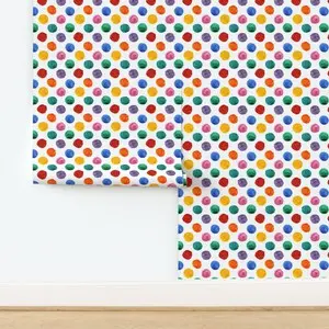 Spoonflower Colorful Polka Dot Watercolor Pattern Traditional Wallpaper