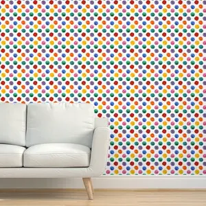Spoonflower Colorful Polka Dot Watercolor Pattern Traditional Wallpaper