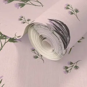 Spoonflower Lavender Florals On 100% Natural Sisal Grasscloth Wallcovering - Pink