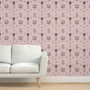 Spoonflower Lavender Florals On 100% Natural Sisal Grasscloth Wallcovering