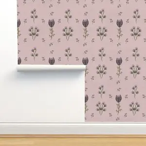Spoonflower Lavender Florals On 100% Natural Sisal Grasscloth Wallcovering