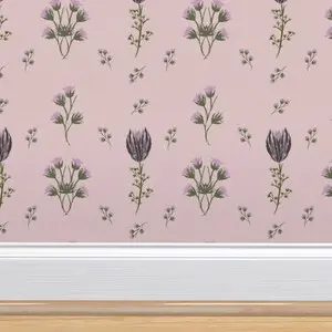 Spoonflower Lavender Florals On 100% Natural Sisal Grasscloth Wallcovering