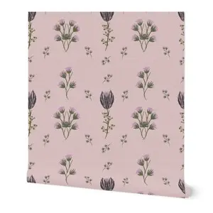 Spoonflower Lavender Florals On 100% Natural Sisal Grasscloth Wallcovering