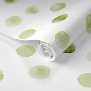 Spoonflower Circles Dots Neutral Spot Nursery Watercolor Polka Traditional Wallpaper - Green,sage,gray
