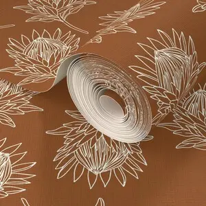 Spoonflower Protea 32 14 100% Natural Sisal Grasscloth Wallcovering - Orange