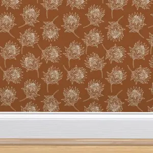 Spoonflower Protea 32 14 100% Natural Sisal Grasscloth Wallcovering - Orange