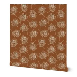 Spoonflower Protea 32 14 100% Natural Sisal Grasscloth Wallcovering - Orange