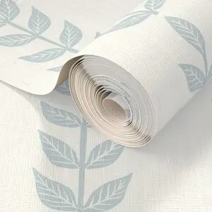 Spoonflower Reverse Soft And White Elton Vine 100% Natural Sisal Grasscloth Wallcovering - Blue