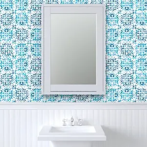 Spoonflower Mosaic Moroccan Tile Trendy Bohemian Painted Traditional Wallpaper