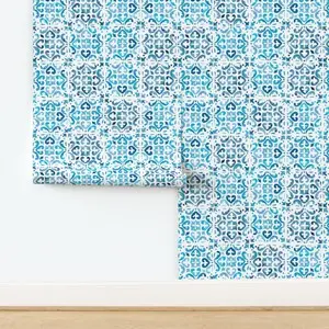 Spoonflower Mosaic Moroccan Tile Trendy Bohemian Painted Traditional Wallpaper